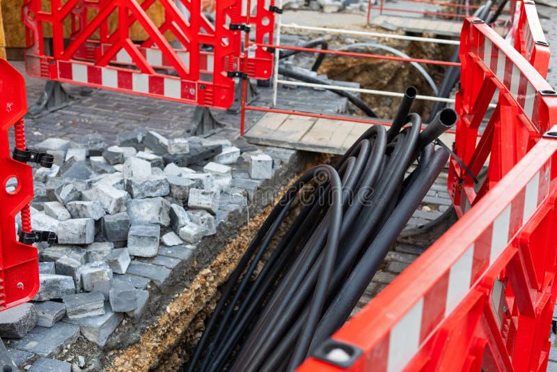 Underground cabling street stock image. Image of equipment - 162644773