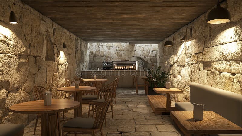 Underground Cafe Modern Lighting Stone Walls Echo History Stock Photos ...