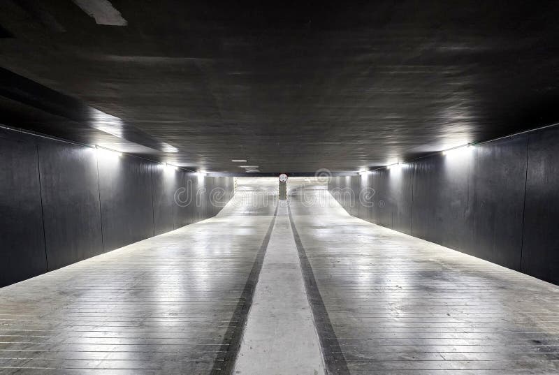 Underground Car Park Pathway with Illuminated Light. Stock Photo ...