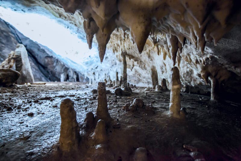 Underground Cave, Amazing Scene , View of Stalactites and Stalagmite ...