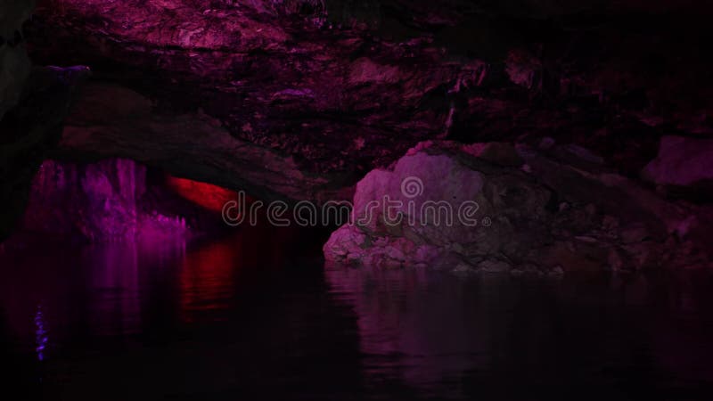 Underground Cave with Artificial Lighting. Stock Video - Video of ...