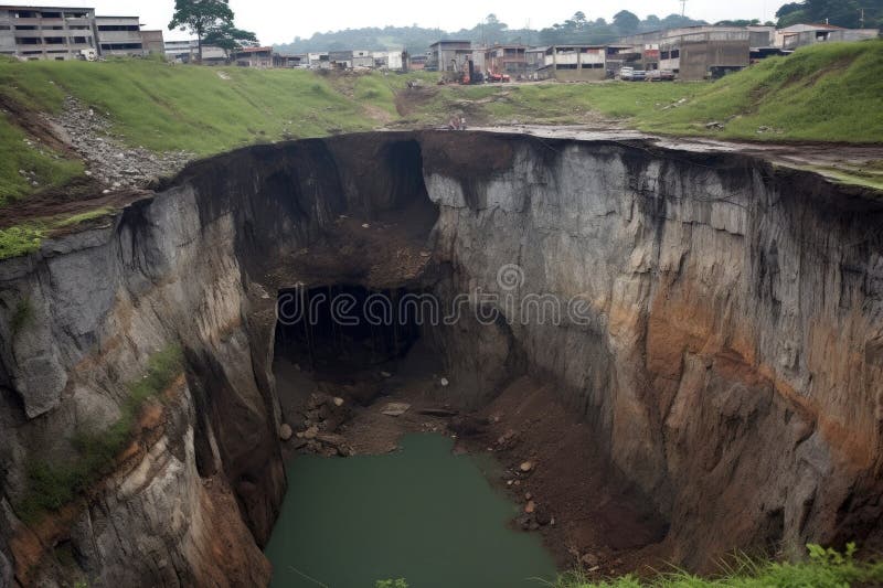 Underground Cave Collapse Causing Surface Sinkhole Stock Photo - Image ...