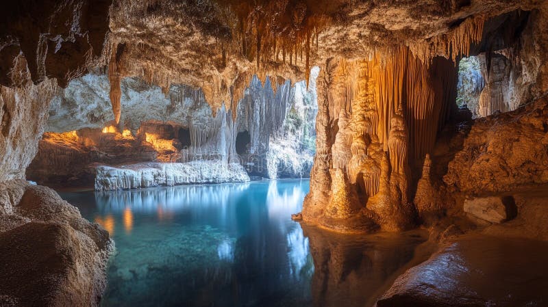 Stunning Underground Cave with Water and Beautiful Rock Formations at ...