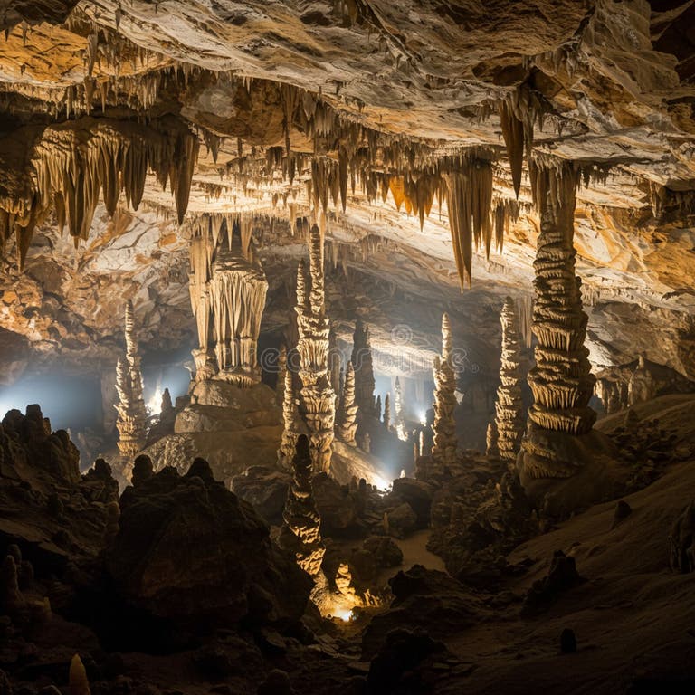 An Underground Cave with Impressive Stalactites and Stalagmites. the ...