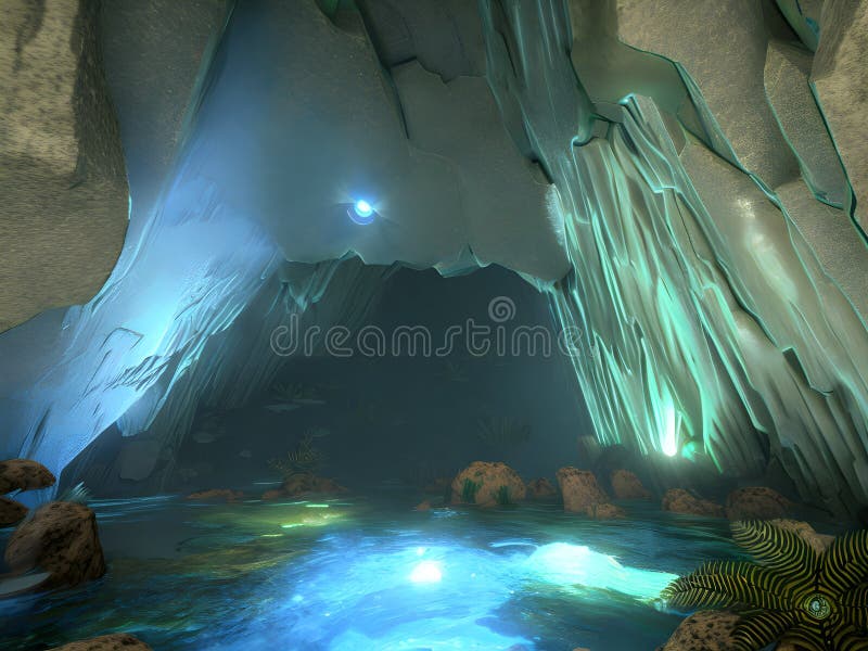 Underground Cave with Light Beings, Generative AI Illustration Stock ...