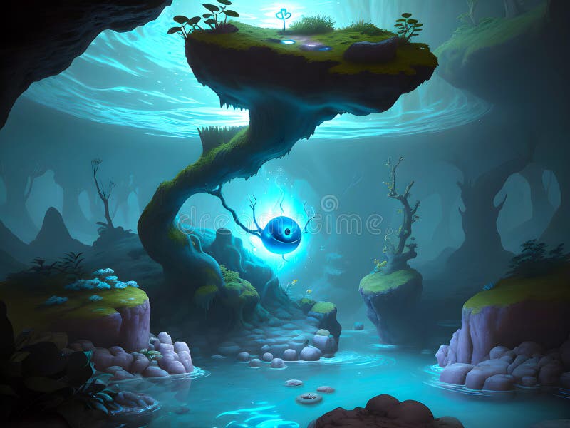 Underground Cave with Light Beings, Generative AI Illustration Stock ...