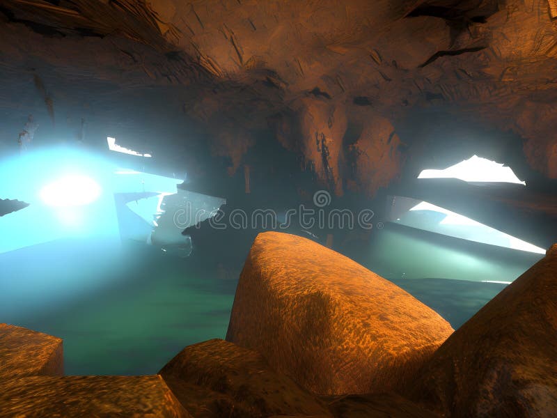 Underground Cave with Light Beings, Generative AI Illustration Stock ...