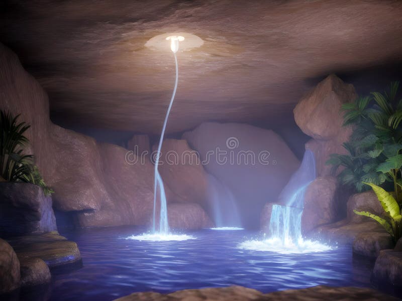 Underground Cave with Light Beings, Generative AI Illustration Stock ...