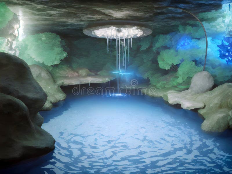 Underground Cave with Light Beings, Generative AI Illustration Stock ...