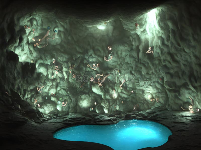 Underground Cave with Light Beings, Generative AI Illustration Stock ...