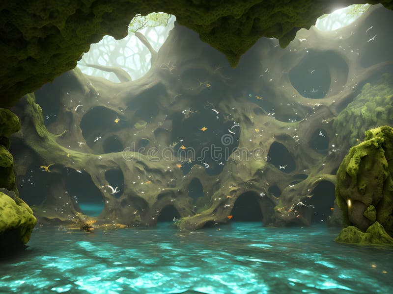 Underground Cave with Light Beings, Generative AI Illustration Stock ...