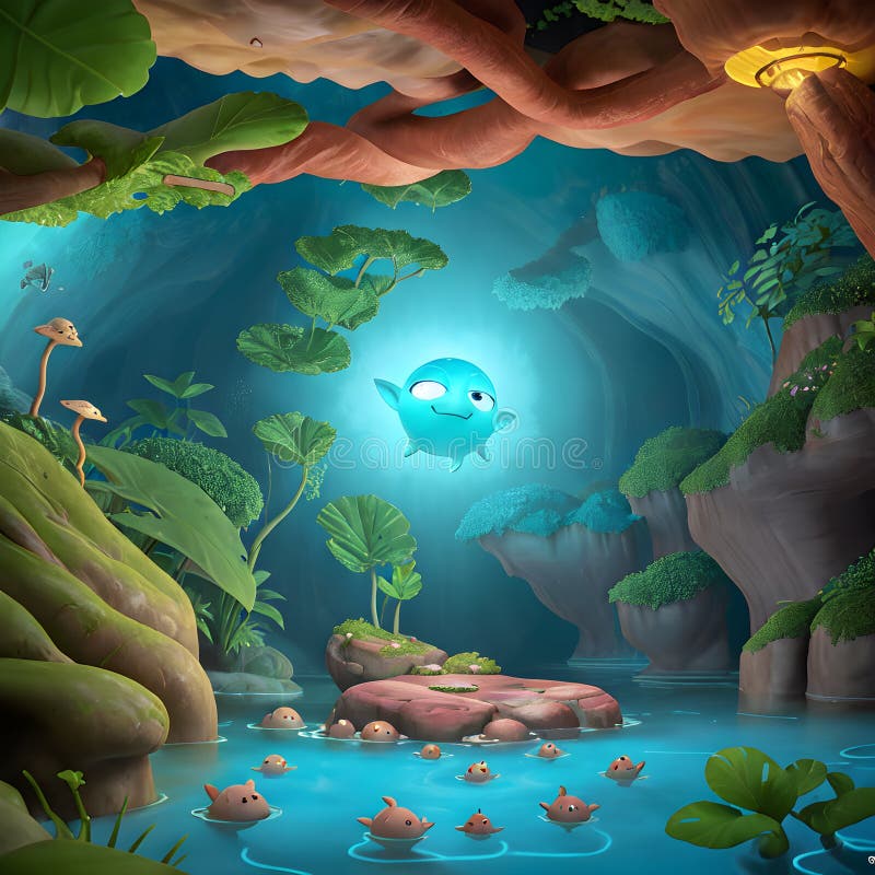 Underground Cave with Light Beings, Generative AI Illustration Stock ...