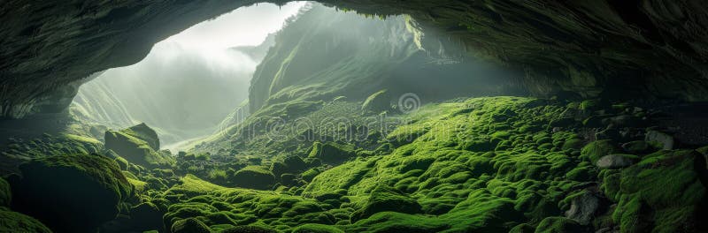 Underground Cave with Mossy Rocks, Natural Cavern with Sunlight Stock ...