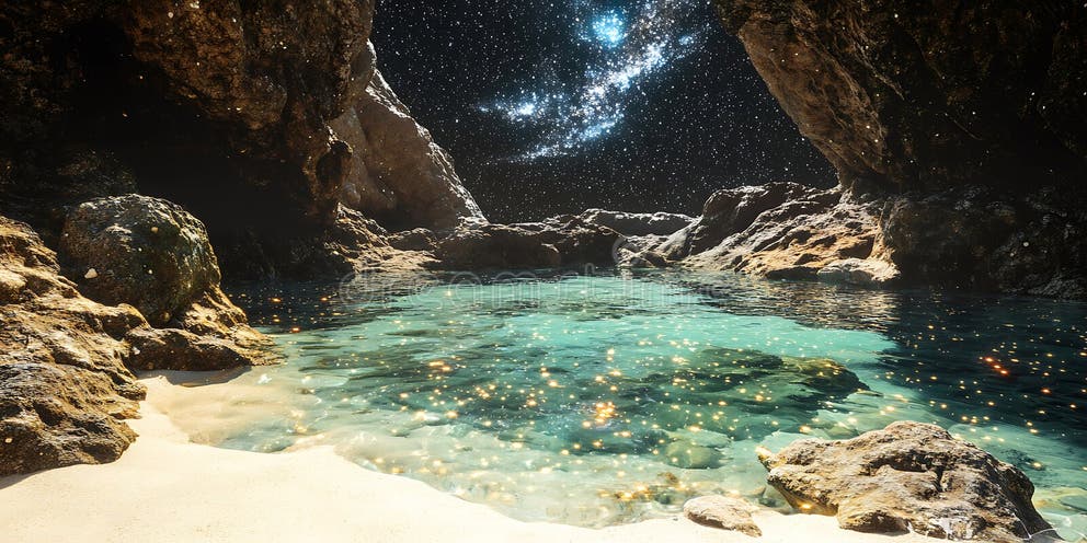 Underground Cave Pool Crystal Clear Water and Rock Formations Stock ...