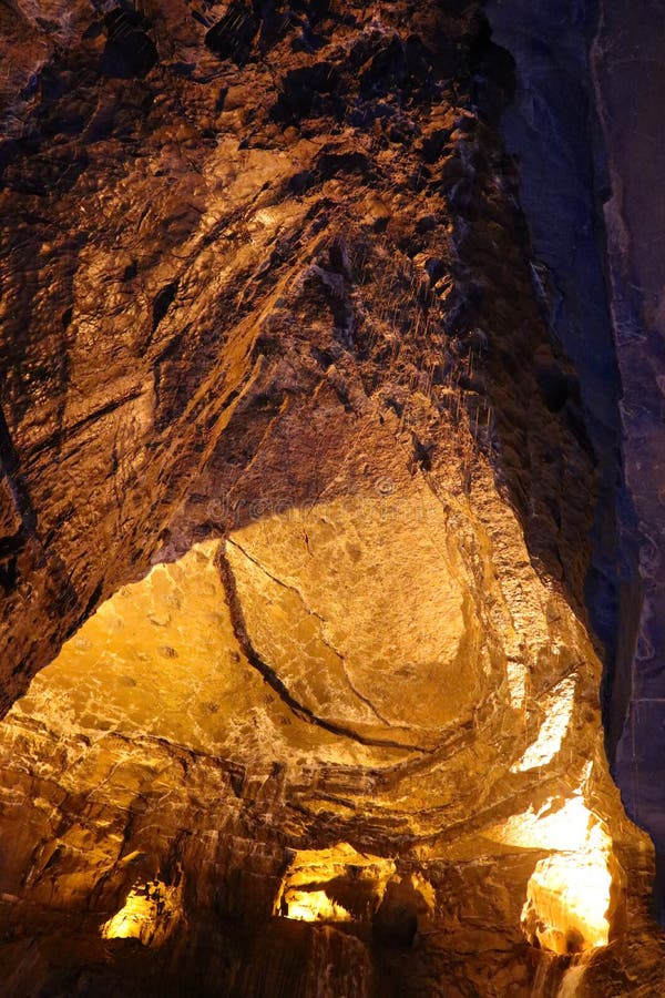 Underground Cave System in Wales Stock Image - Image of sides, light ...