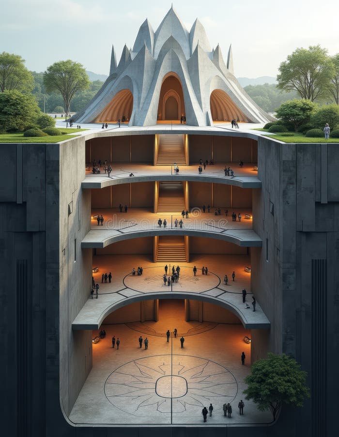 Underground City with a Hidden Temple Stock Illustration - Illustration ...