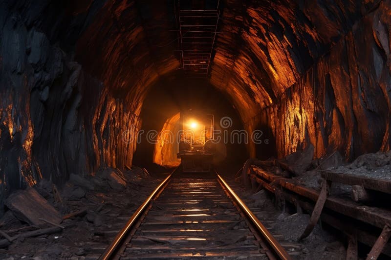 Underground Coal Mine with Rails: Mining Industry. AI Stock ...