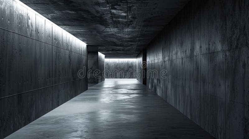 An Underground Concrete Corridor, Emphasizing Intricate Details and a ...