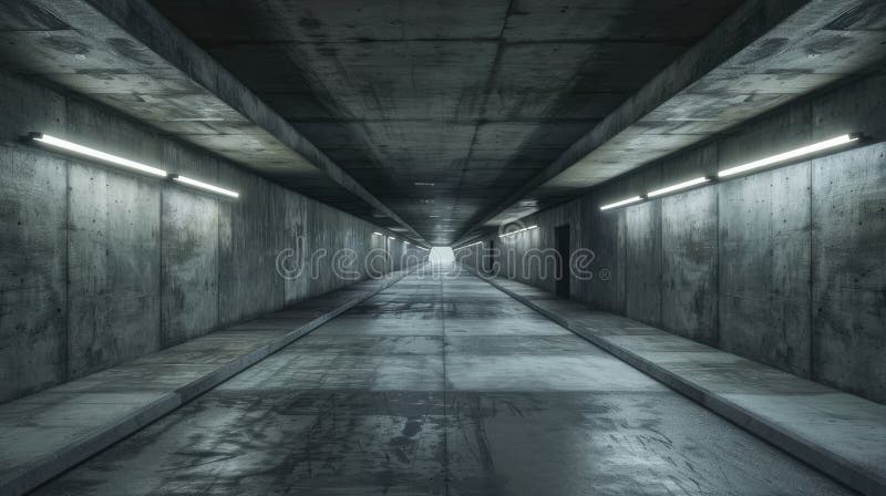 An Underground Concrete Corridor, Emphasizing Intricate Details and a ...