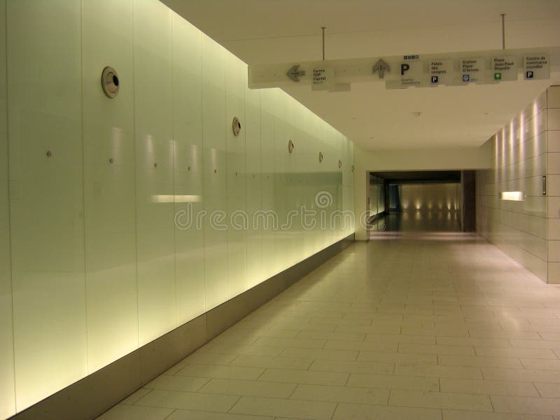 Underground Corridor, Signs and Back-lighted Walls Stock Photo - Image ...