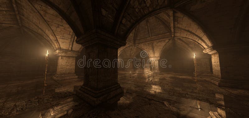 Underground Crypt Panorama stock illustration. Illustration of gothic ...