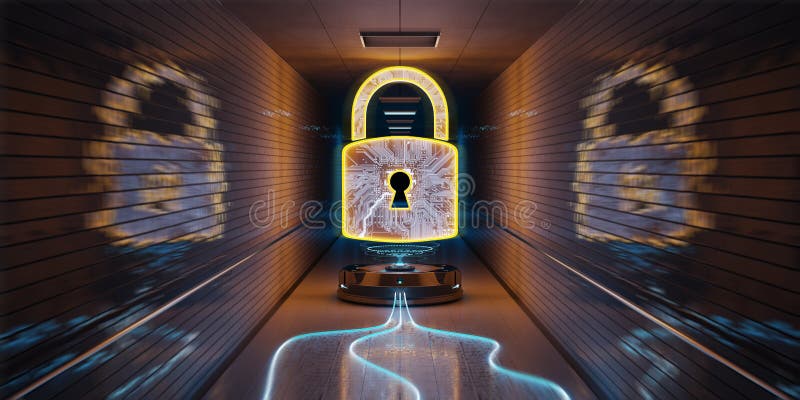 Underground Cyber Security Hologram with Digital Padlock 3D Rend Stock ...