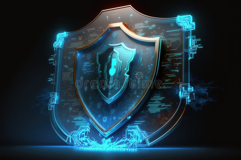 Underground Cyber Security Hologram with Digital Shield 3D Rendering ...