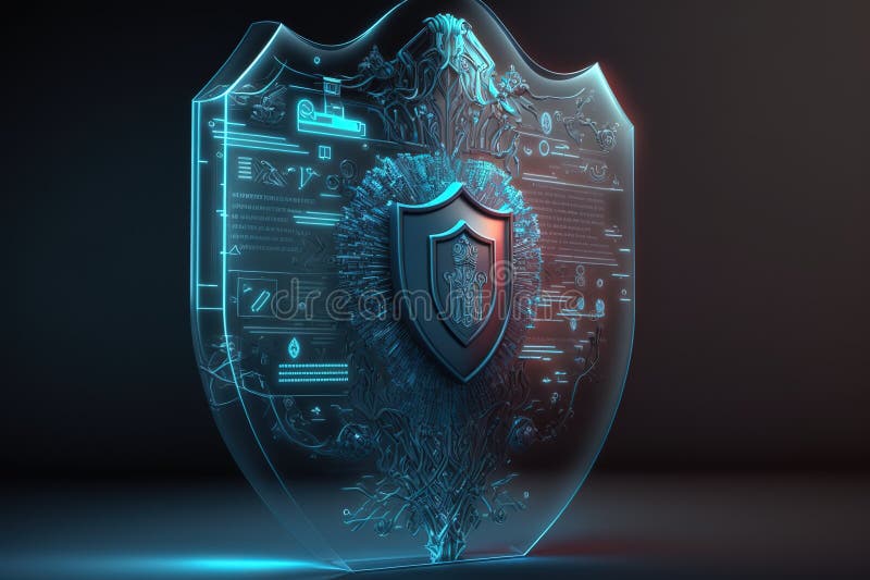 Underground Cyber Security Hologram with Digital Shield 3D Rendering ...