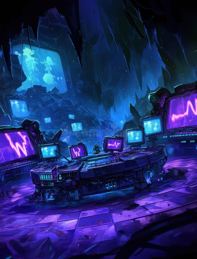 Underground Digital Cave Control Center Stock Illustration ...