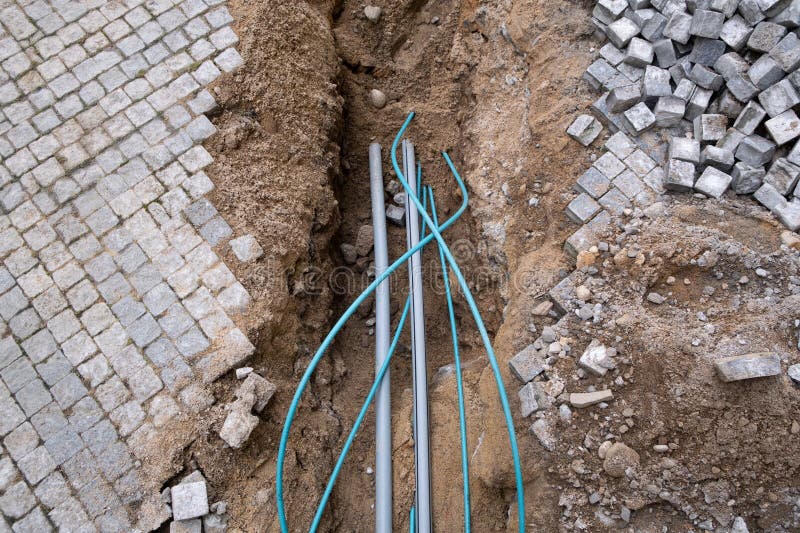 Underground Electric Cable Infrastructure Communication Installation at ...