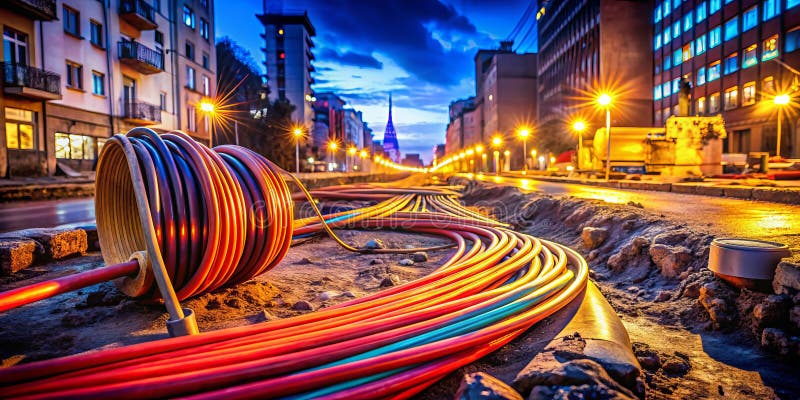 Underground Electrical Cable Installation at Night Expert Technicians ...