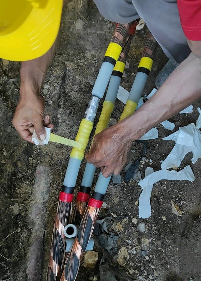 Underground Electrical Wiring Technique by Amateur Technician Stock ...