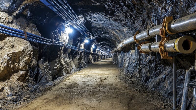 Underground Fiber Optic Cable Infrastructure Tunnel Wide-angle Shot ...