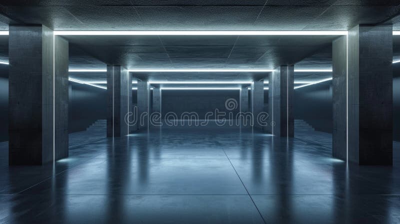 Underground Garage Background, Empty Grey Room with Columns and Lines ...