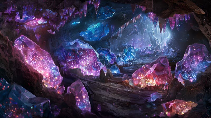 Stunning Underground Crystal Cave with Light Crevices Stock Footage ...