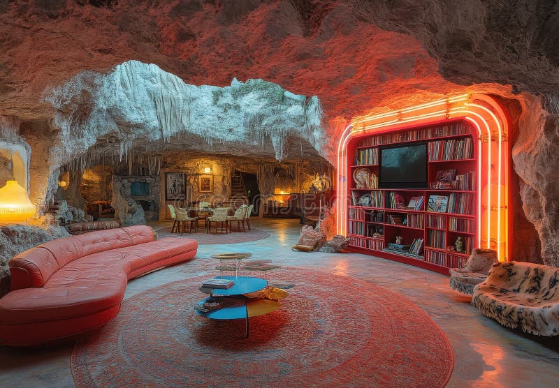 Underground House Built into a Cliff with a Vibrant Bookcase, Cozy ...