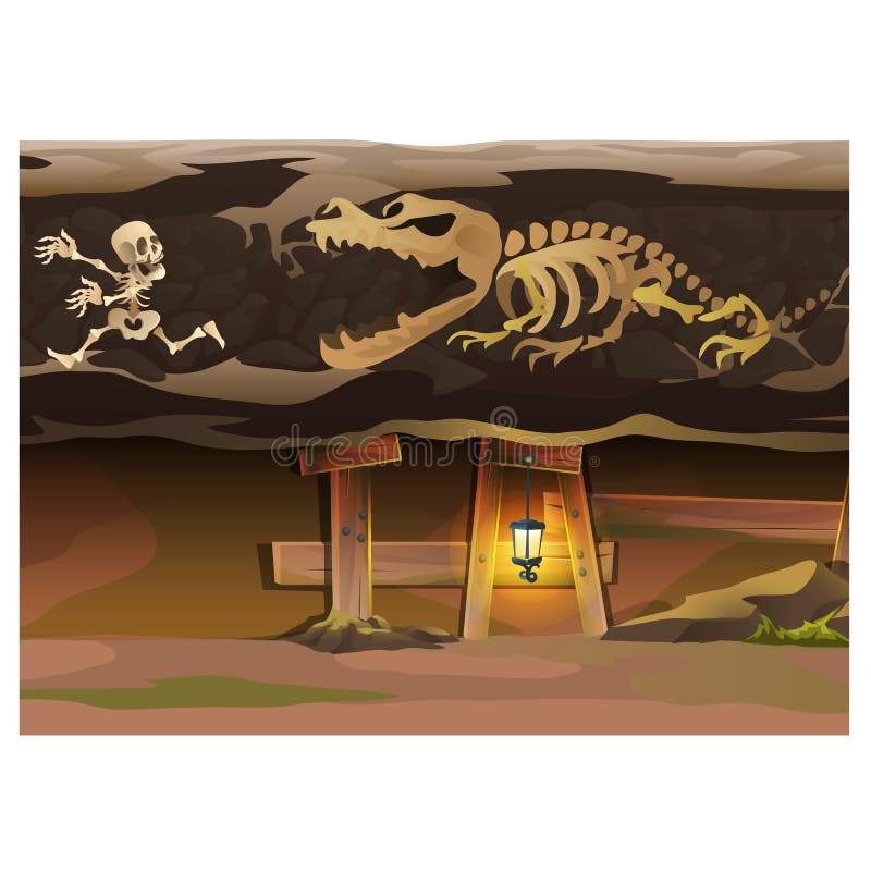Underground with Human and Animal Skeleton Stock Vector - Illustration ...