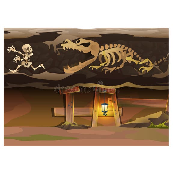 Underground with Human and Animal Skeleton Stock Vector - Illustration ...