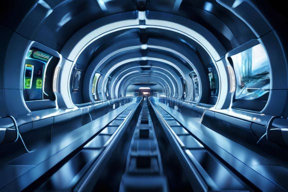 Underground Hyperloop Tunnel with Pods and Automated Maintenance Stock ...