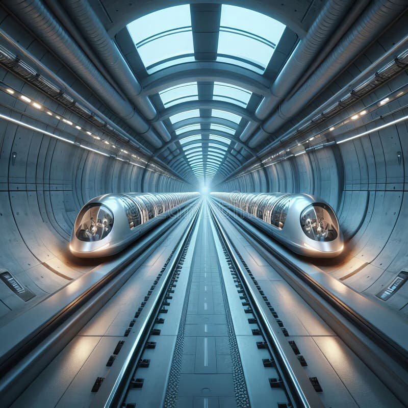 Underground Hyperloop Tunnel with Pods Cross Section View of a H Stock ...