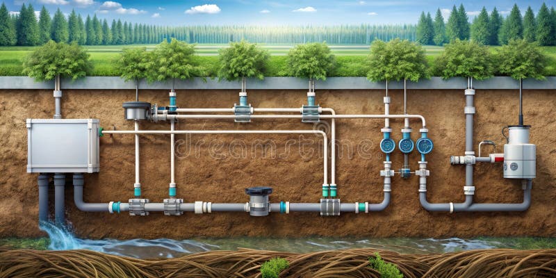 Underground Irrigation System a Detailed View of Pipes, Valves, and ...