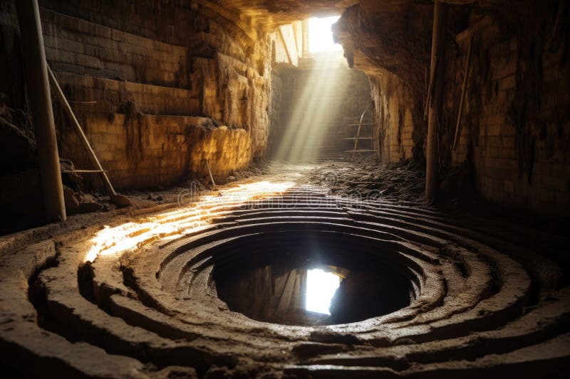 An Underground Labyrinth with a Single Shaft of Sunlight from a Hole ...