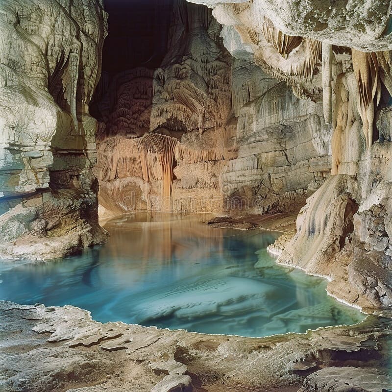 Underground Lake in a Cave with Stunning Formations Stock Illustration - Illustration of amazing ...