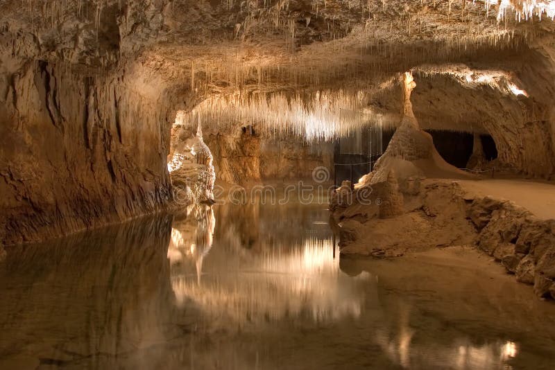 Underground Lake in a Grotto Stock Image - Image of drop, stalagmite ...