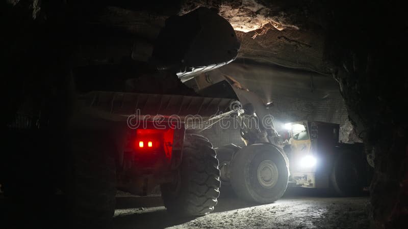 Underground Loader Picks Up Ore Mass with Bucket Stock Video - Video of ...
