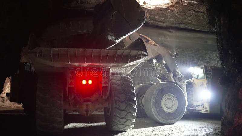Underground Loader Picks Up Ore Mass with Bucket Stock Video - Video of ...