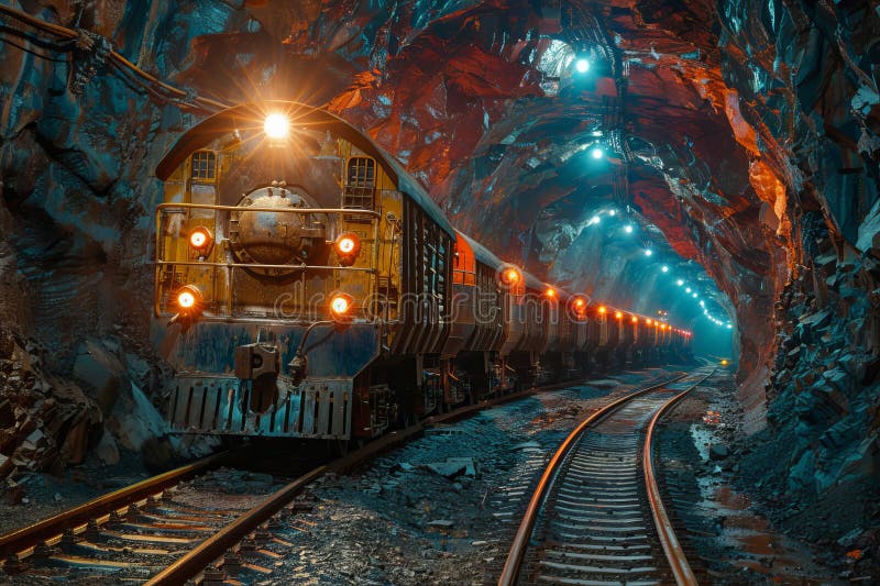 Underground Mine with Ore Transport Railway and Mine Trolley As Part of ...