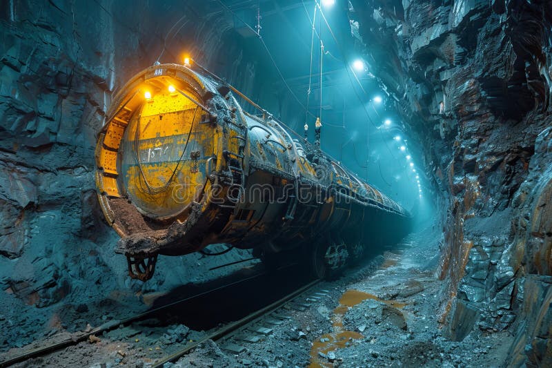Underground Mine with Ore Transport Railway and Trolley in Freight ...