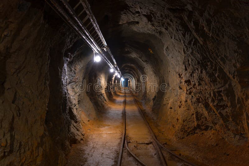 Underground Mine Passage Angle Shot Stock Image - Image of black, stone ...