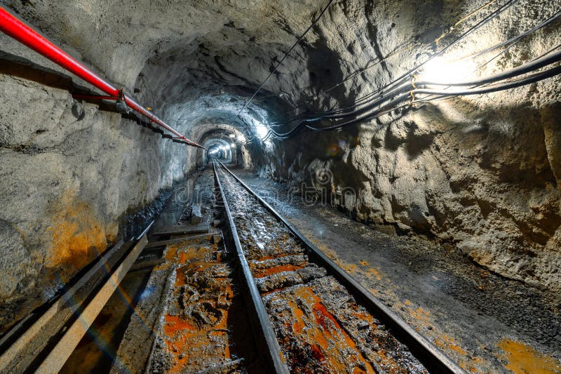Underground Mine. Dead-end Mining. the Walls Show the Marks of the ...